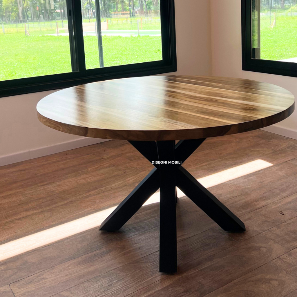 Mesa Redonda Potenza Madera Maciza Petiribi y Hierro - Disegnimobili