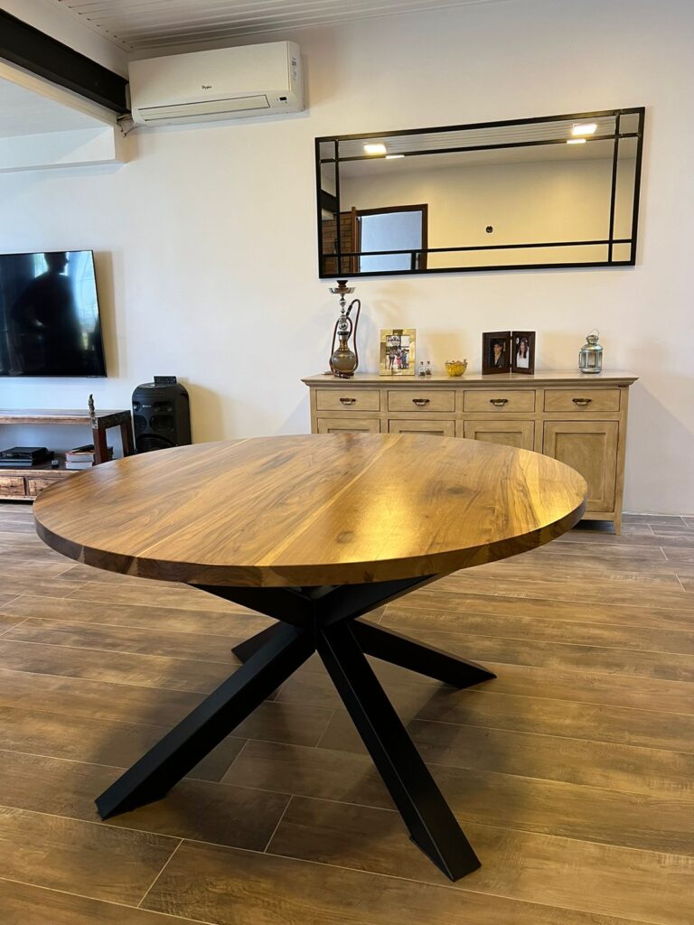 Mesa Redonda Potenza Madera Maciza Petiribi y Hierro - Disegnimobili